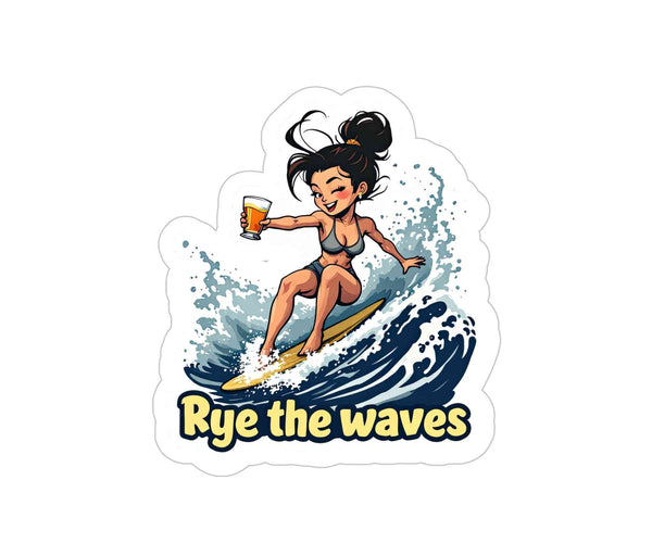 “Rye The Waves” Transparent Outdoor Whiskey Sticker 1pc – RyeCentral.com
